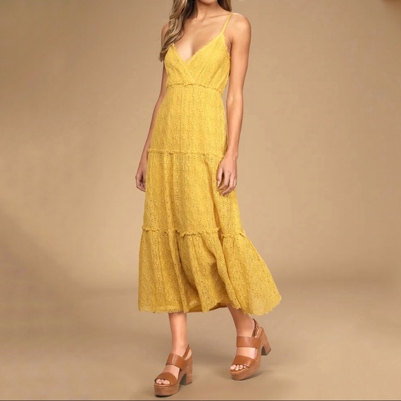 Lulus | Dresses | Lulus Summer Travels Lace Tiered Maxi Dress In Yellow ...